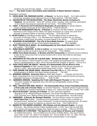 Essie Tucker & Helene Hale Black Women's History Booklist | PDF