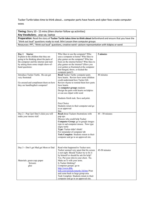 Tucker turtle takes time to think about | DOCX | Internet for Beginners ...