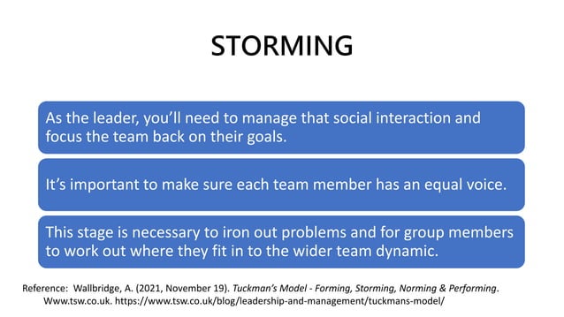 Tuckman's Model - FORMING, STORMING, NORMING & PERFORMING