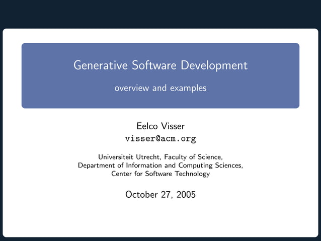 Generative Software Development. Overview and Examples | PPT
