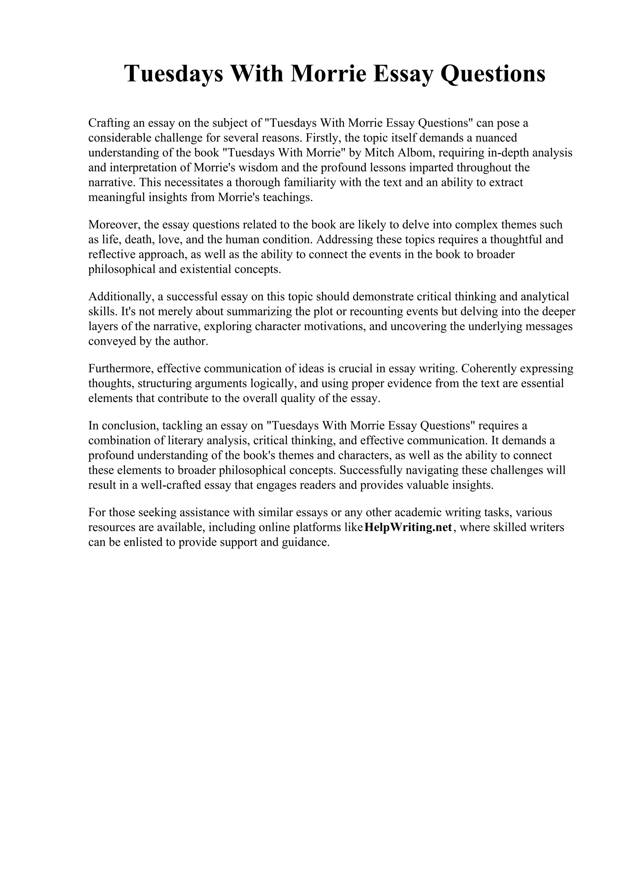 Tuesdays With Morrie Essay Questions.pdf