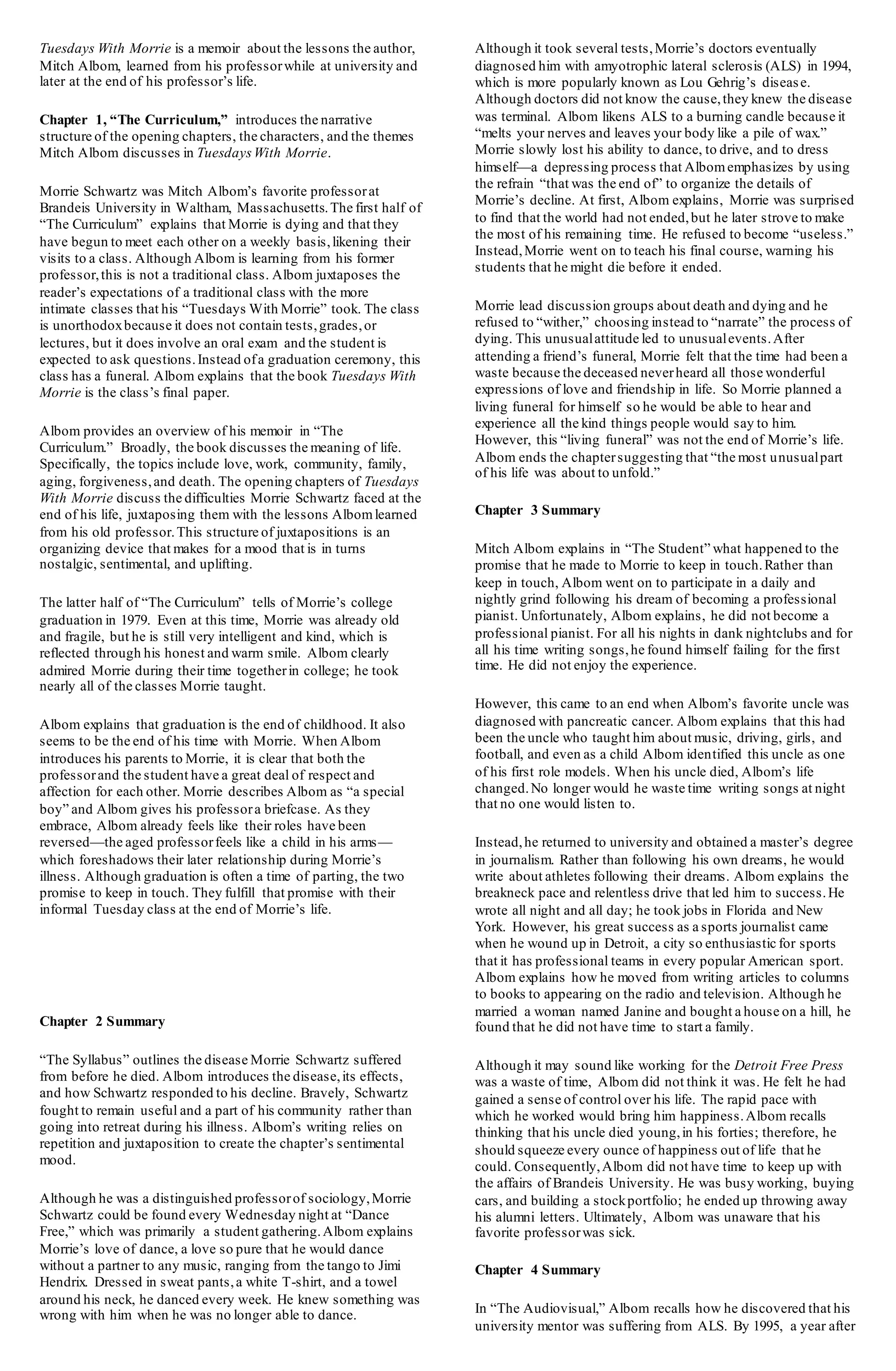 Tuesdays with morrie - summary | DOCX