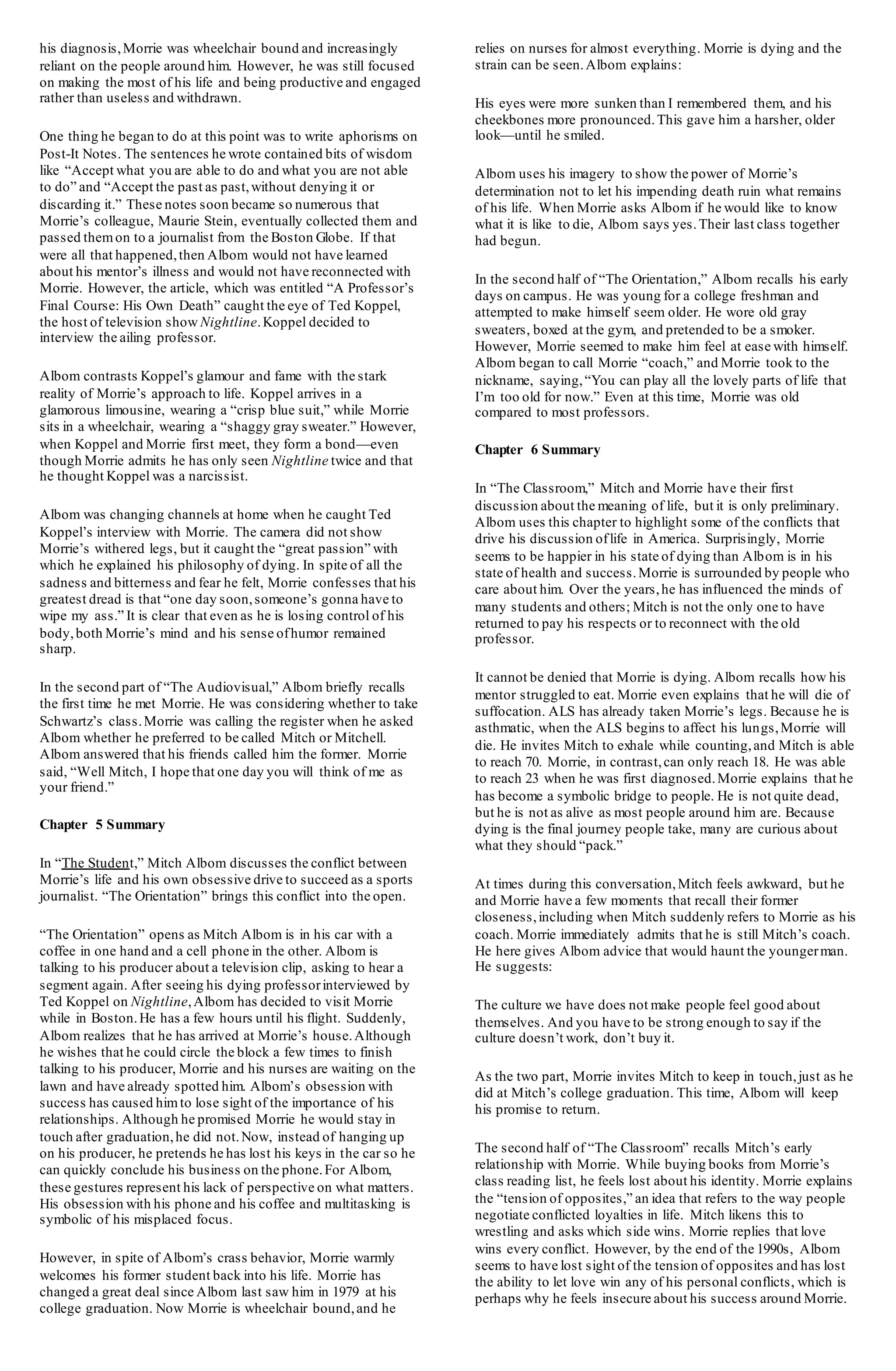 Tuesdays with morrie - summary | DOCX