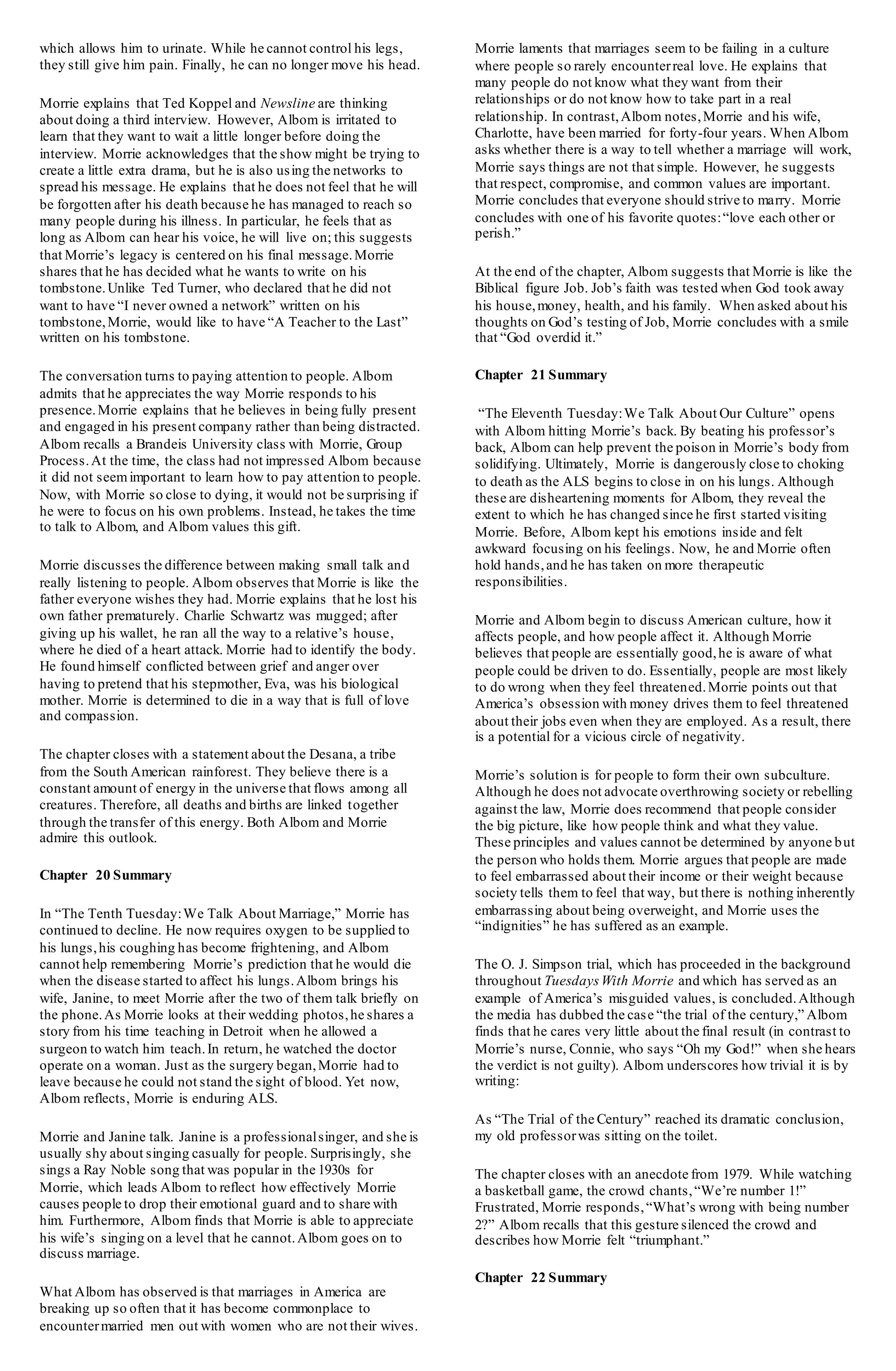 Tuesdays with morrie - summary | DOCX