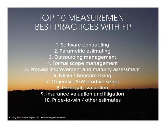 Top 10 Uses Of Functional Size Measurement Function Points By Mature Organizations Ppt