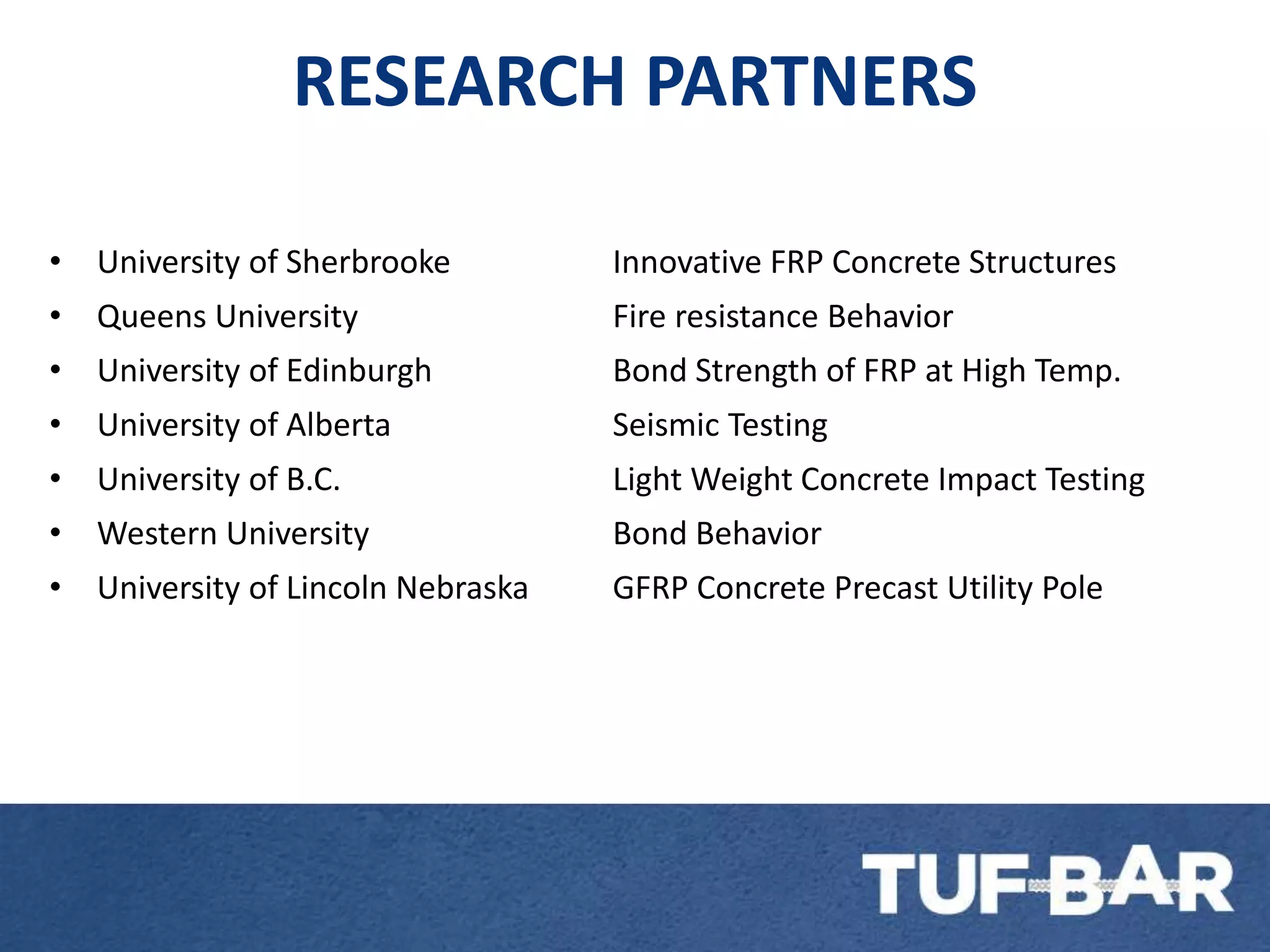 TUF-BAR Canada Fiberglass Rebar Company Overview | PPTX