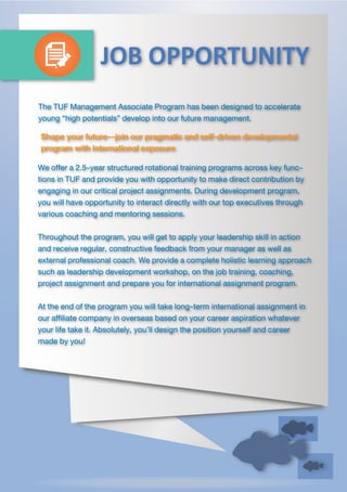 Job Opening: 2015 TUF Management Associate Program | PDF