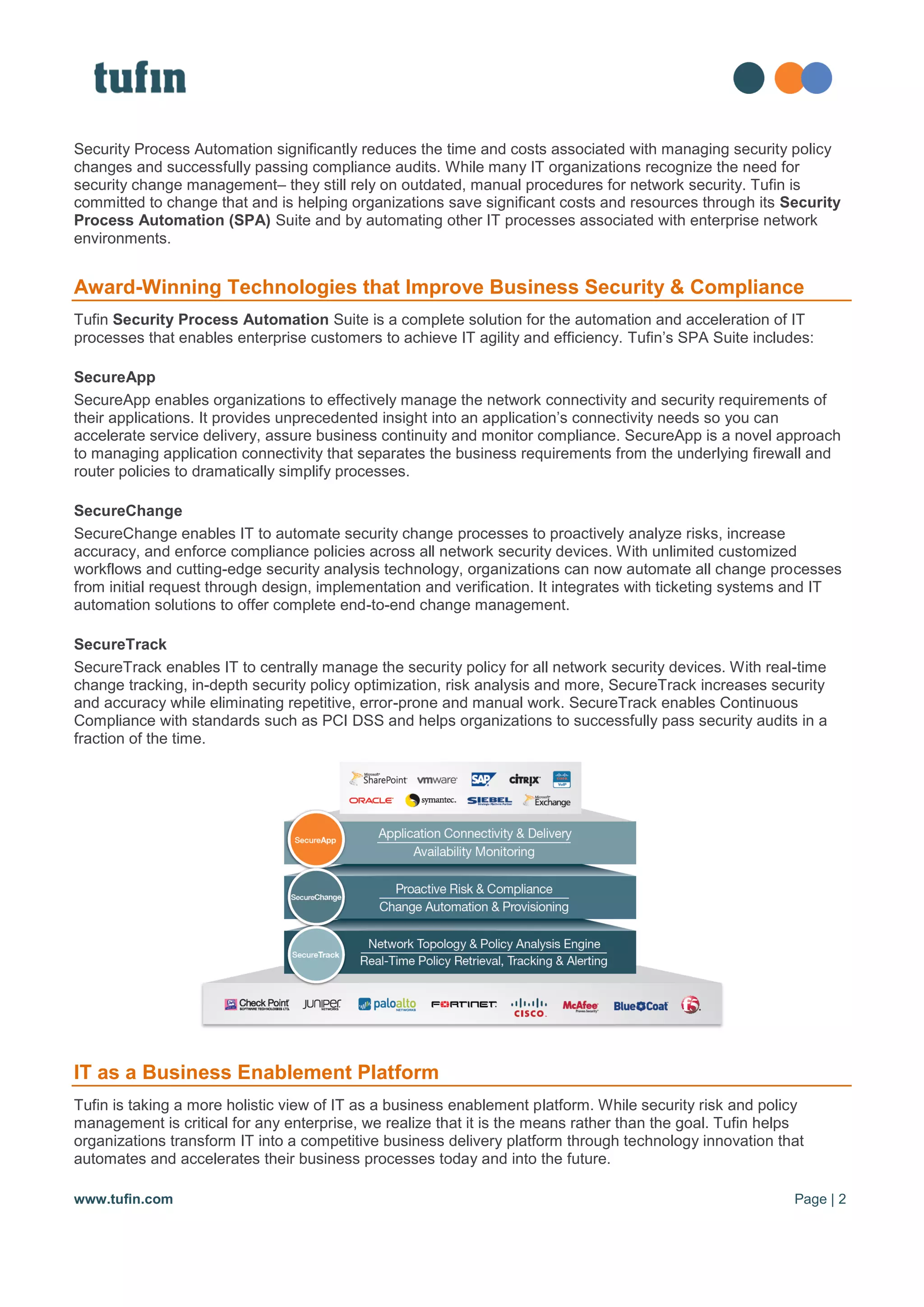 Tufin overview brochure 2013 | PDF