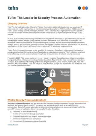 Tufin overview brochure 2013 | PDF