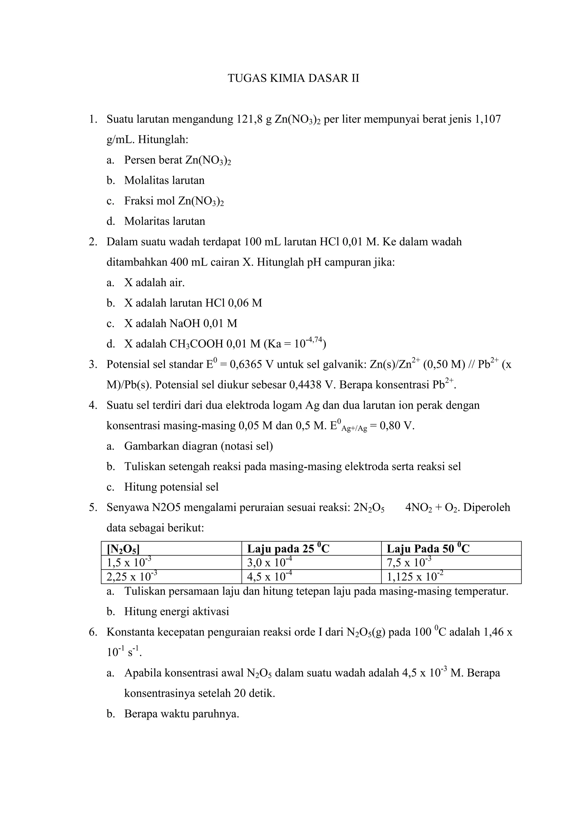 Soal-soal kimia dasar II | DOCX