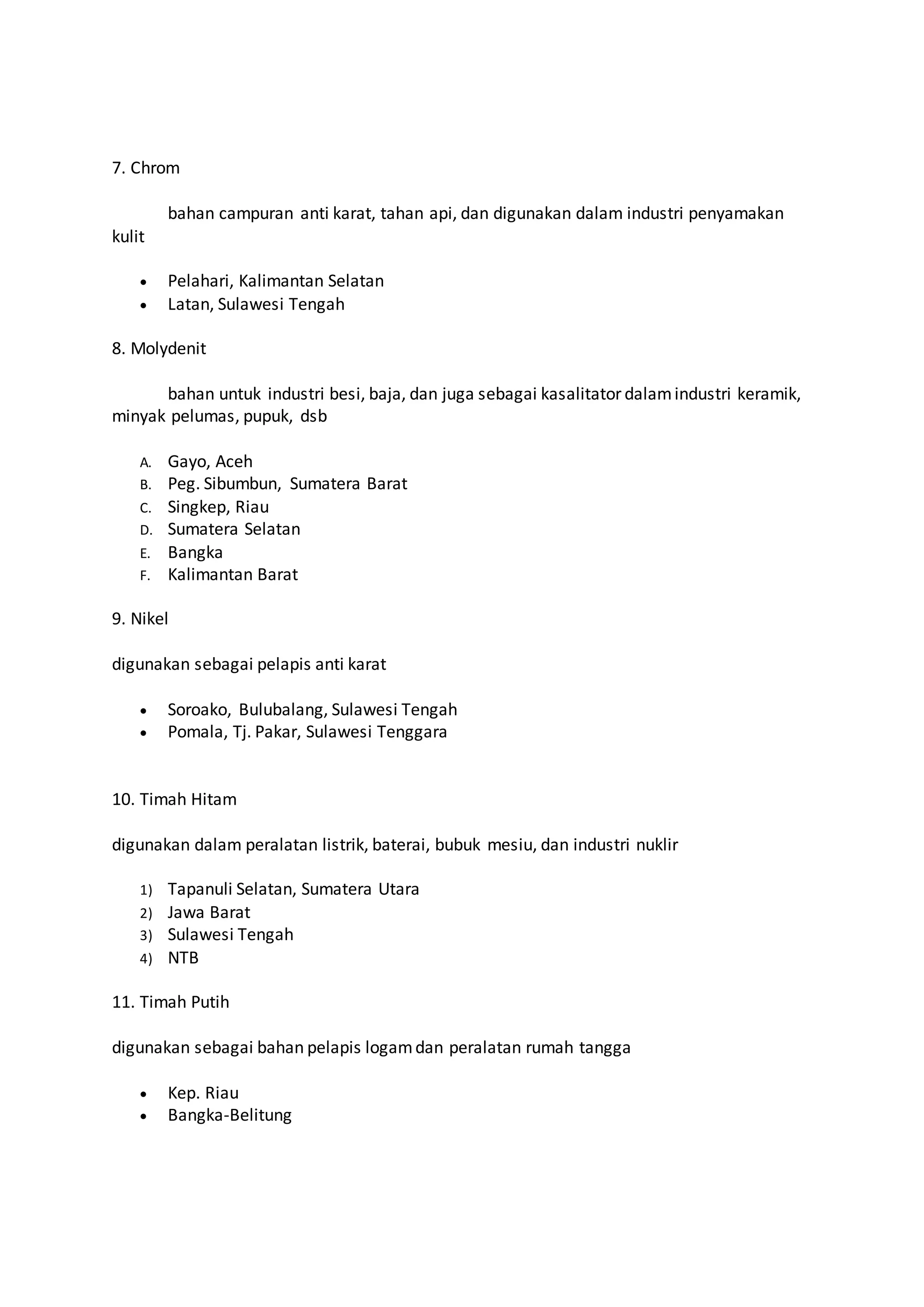 Persebaran Bahan Galian Di Indonesia | DOCX