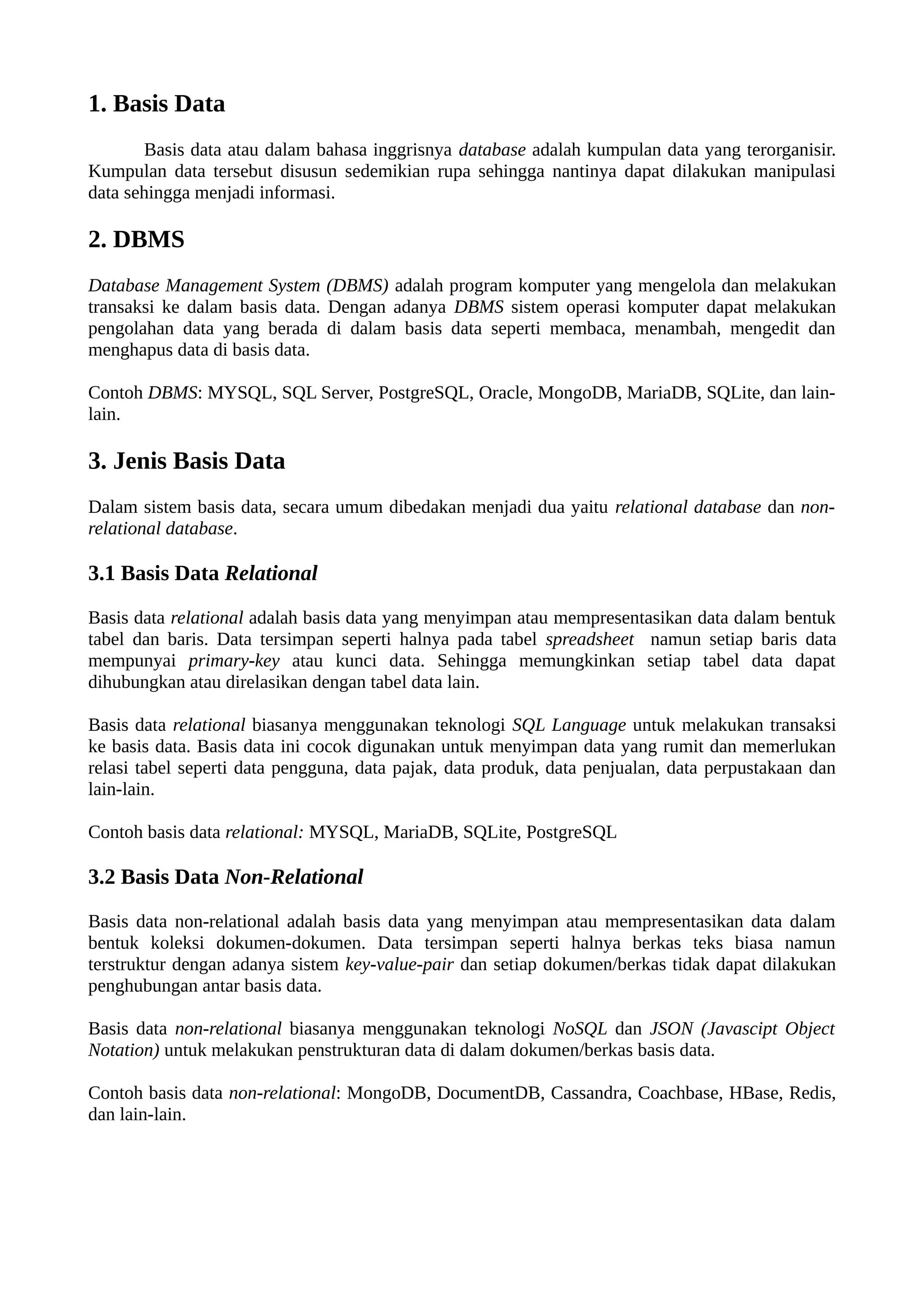 Basis Data dan Perangkat Lunak Pengolah Basis Data | PDF