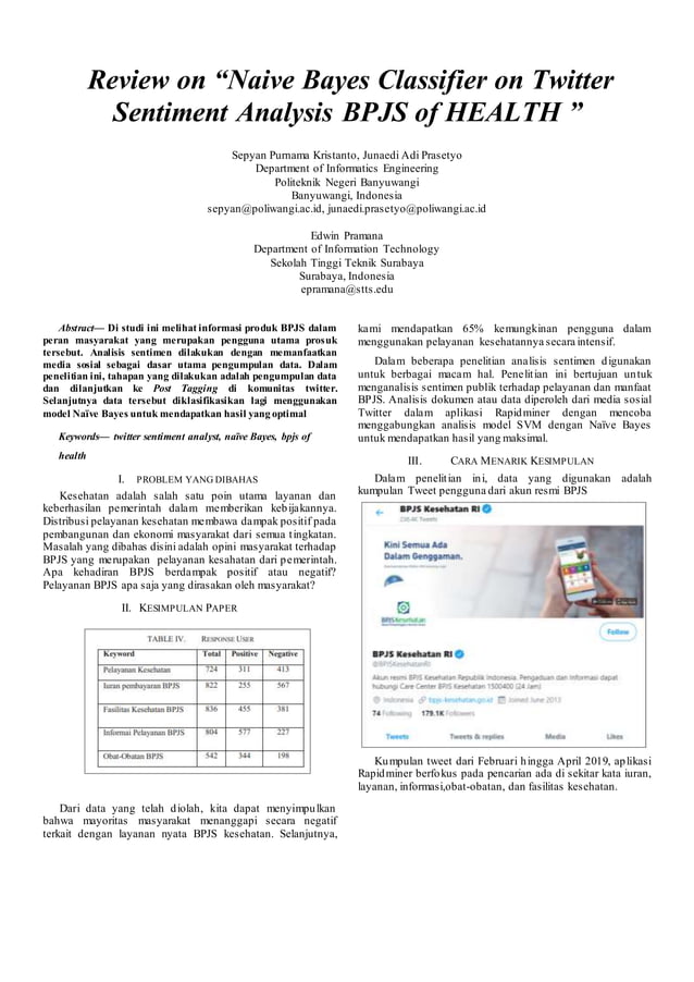 Riset Teknologi Informasi - Tugas 03 - Paper Review on “Naive Bayes Classifier on Twitter ...