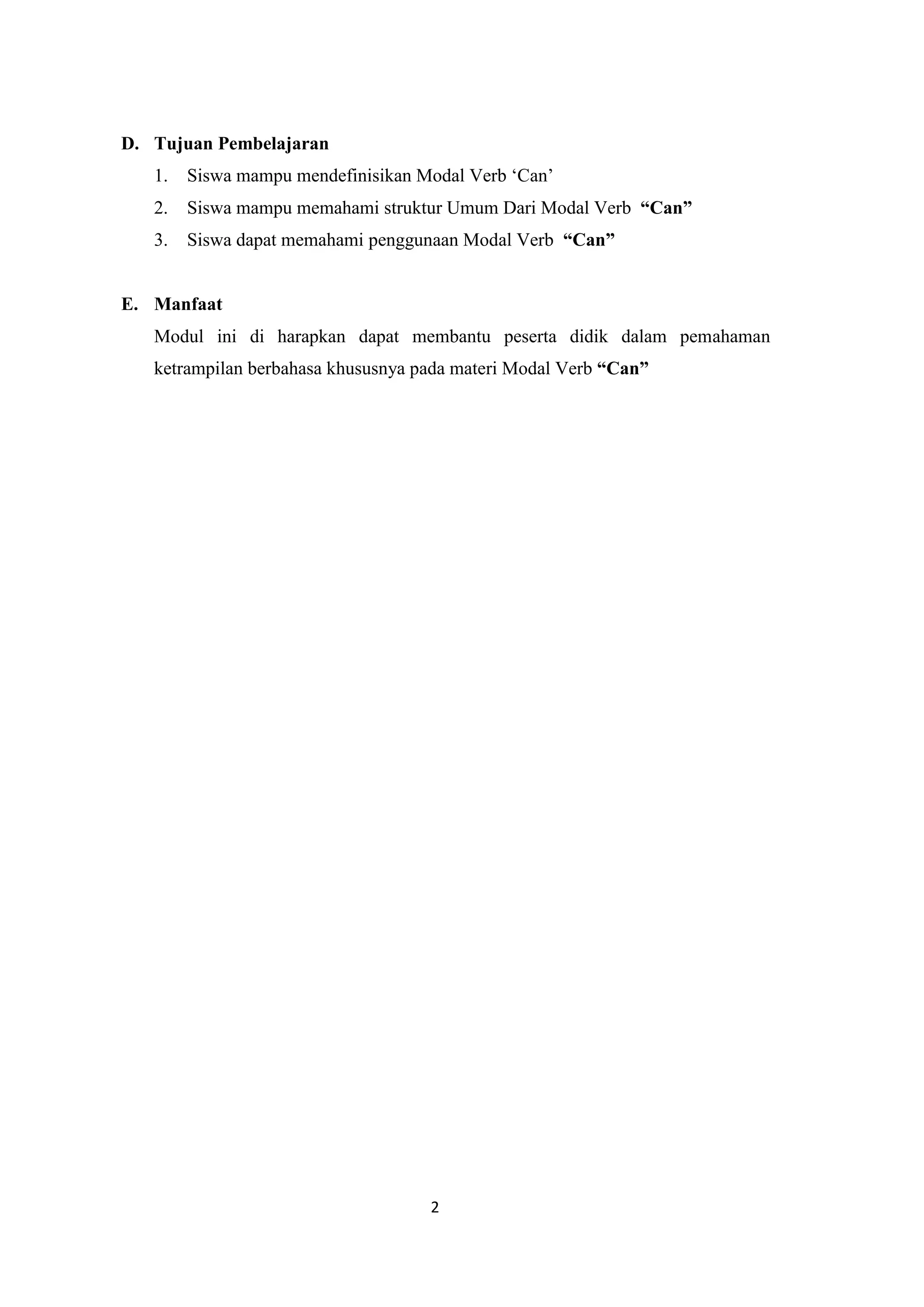 Bahan Ajar Modal Verb "Can" ifan supriyatno | PDF