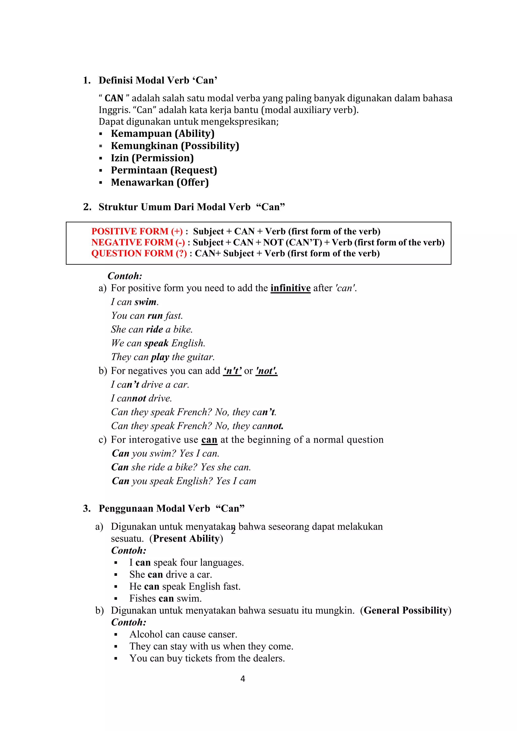 Bahan Ajar Modal Verb "Can" ifan supriyatno | PDF