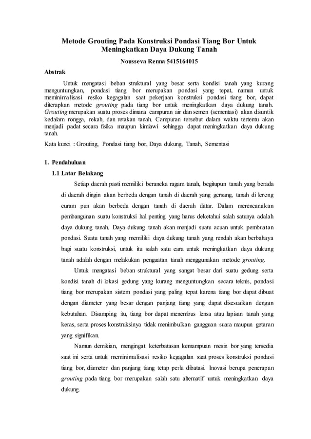 Teknik Fondasi 2 - Metode Grouting Pada Konstruksi Pondasi Tiang Bor Untuk Meningkatkan Daya ...