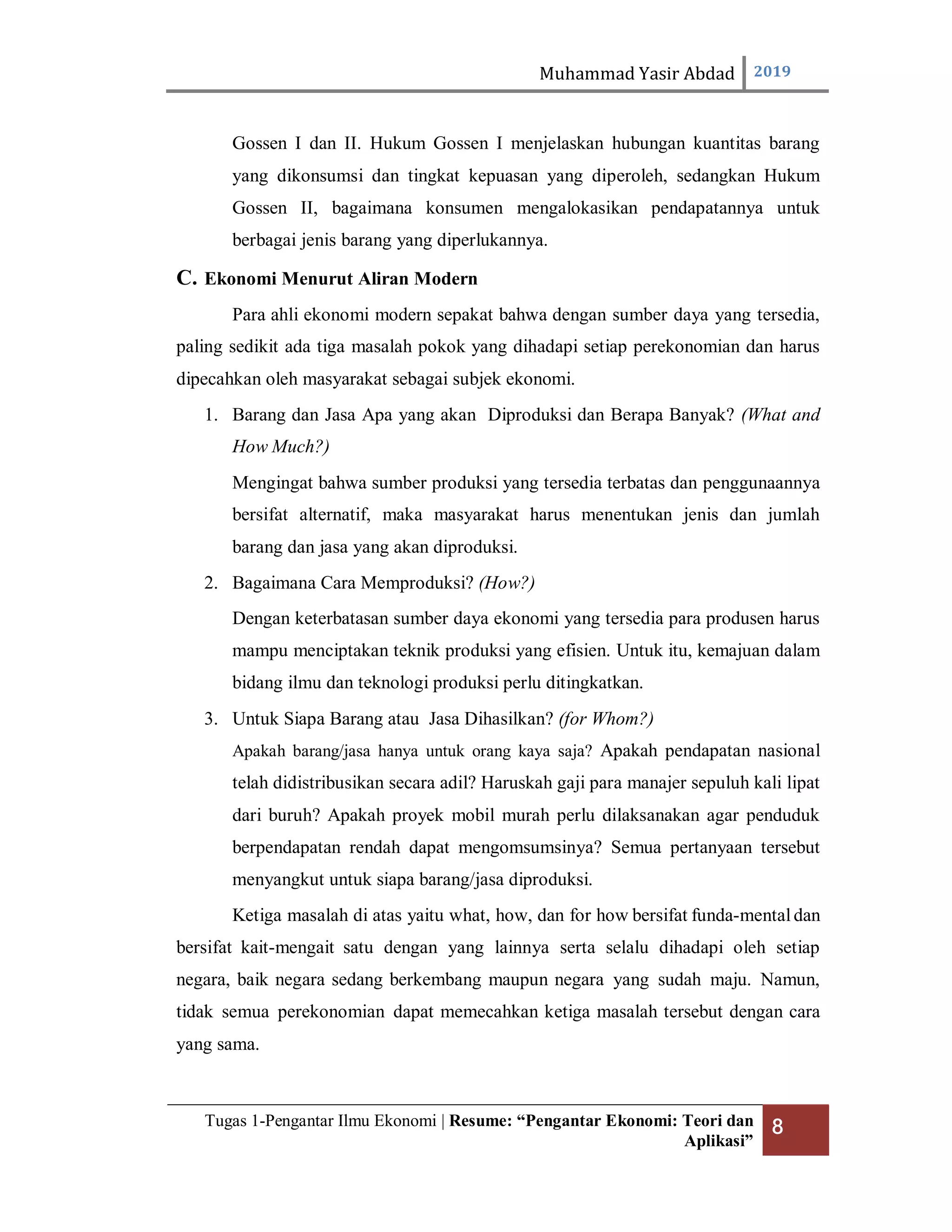 Contoh Resume Buku Tugas 1 Tugas Pengantar Ilmu Ekonomi | PDF