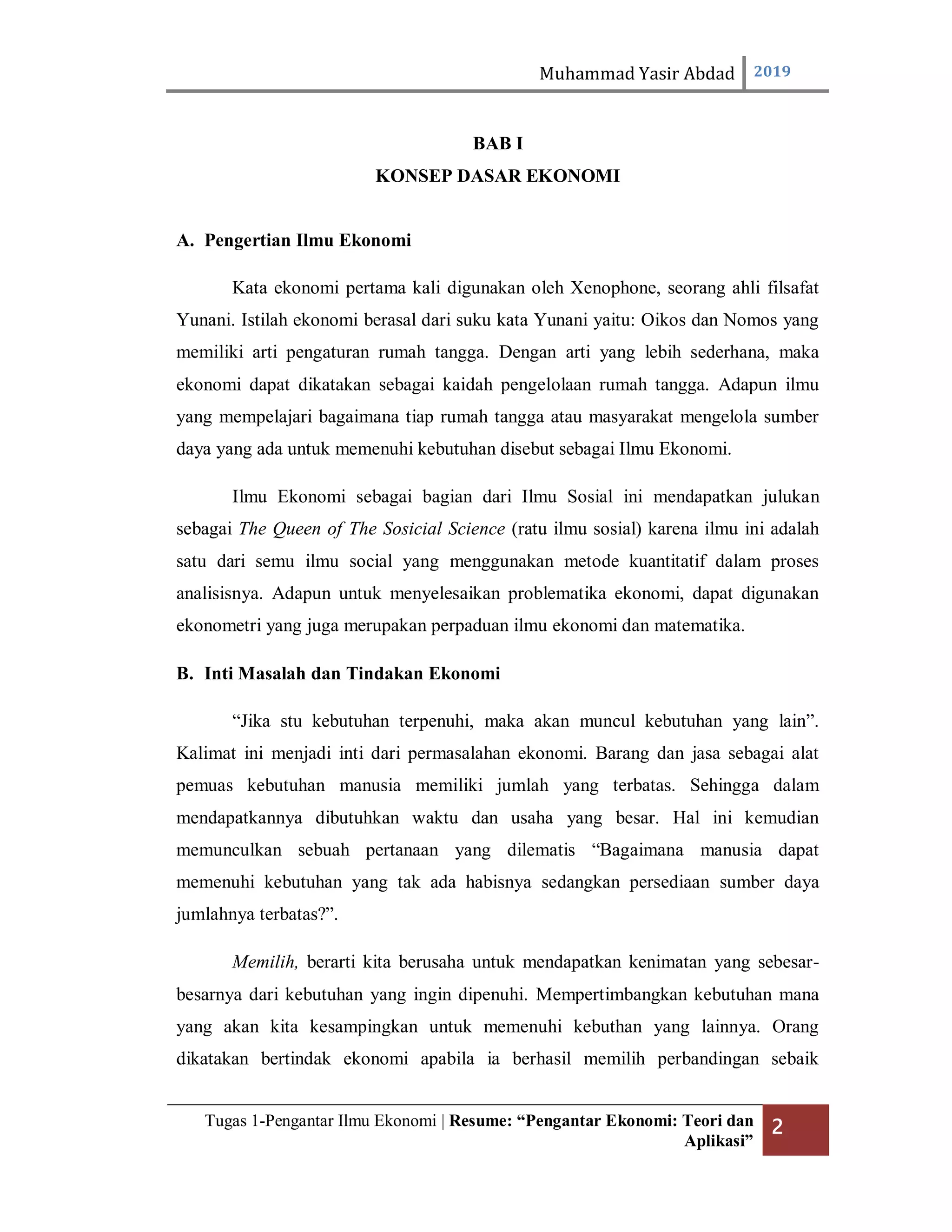 Contoh Resume Buku Tugas 1 Tugas Pengantar Ilmu Ekonomi | PDF