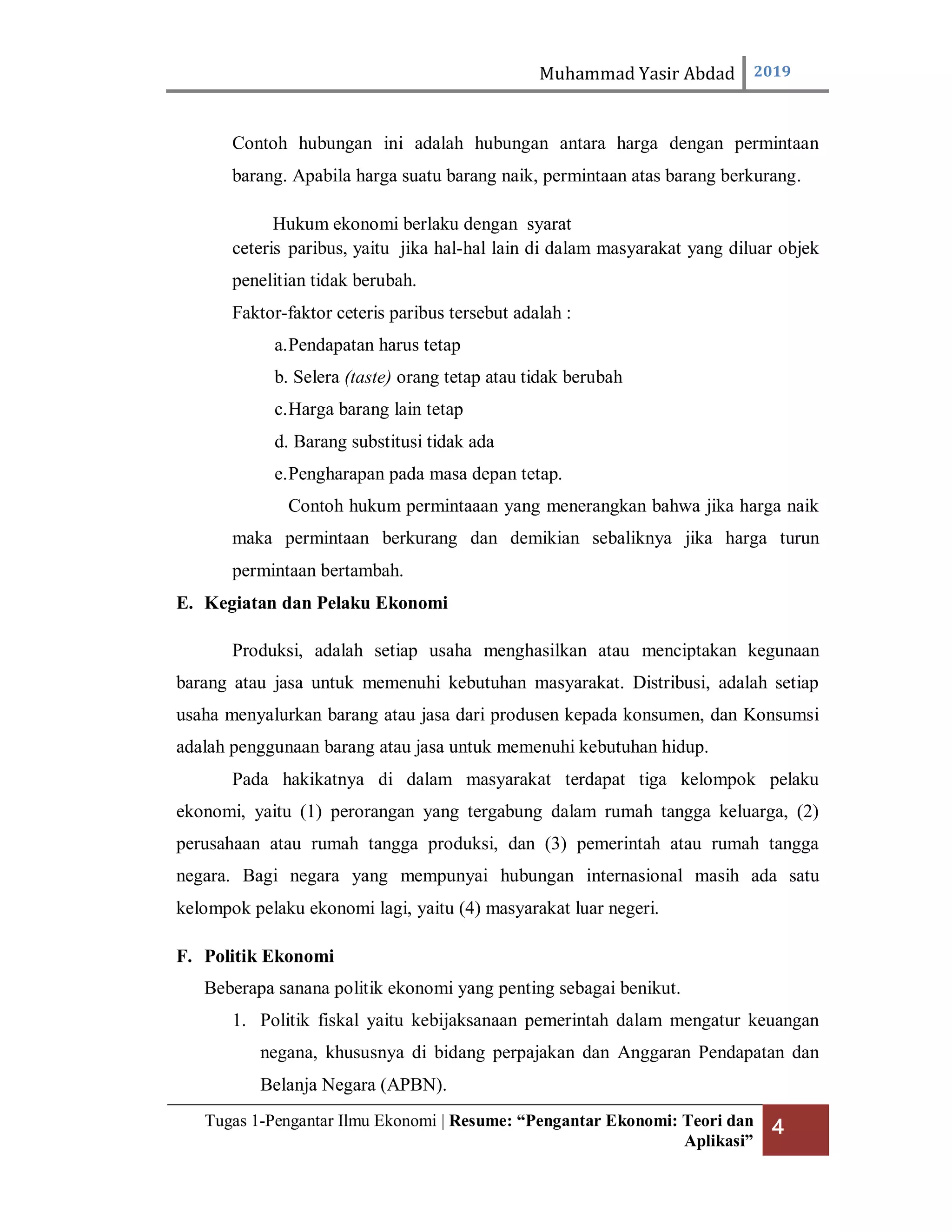 Contoh Resume Buku Tugas 1 Tugas Pengantar Ilmu Ekonomi | PDF