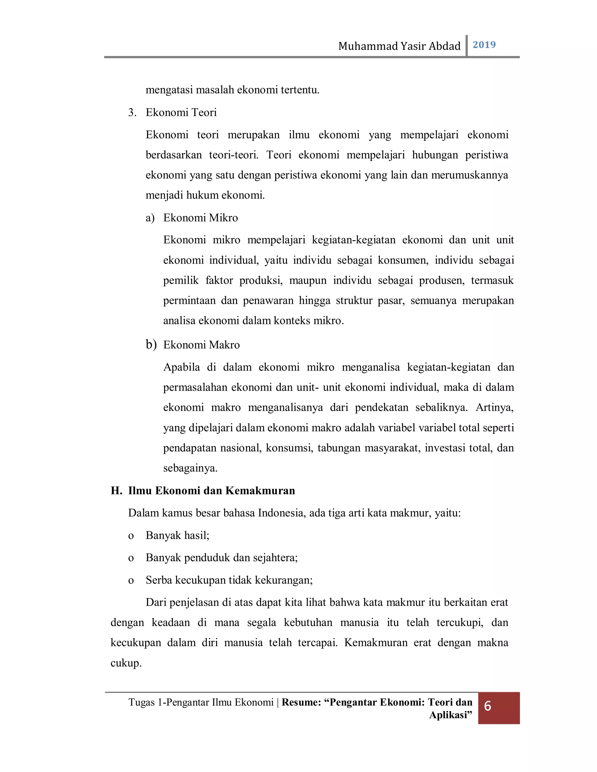 Contoh Resume Buku Tugas 1 Tugas Pengantar Ilmu Ekonomi | PDF
