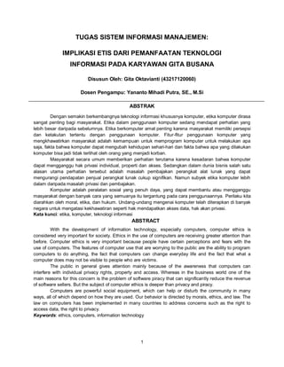 IMPLIKASI ETIS DARI PEMANFAATAN TEKNOLOGI INFORMASI | PDF