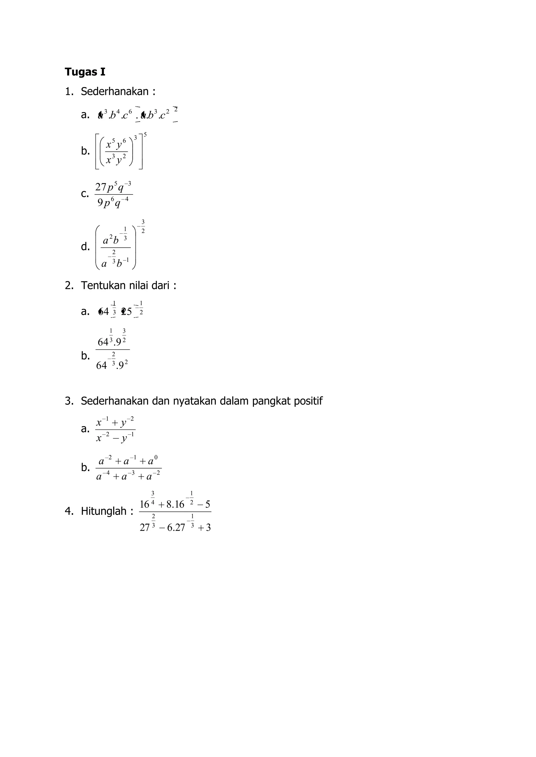 Tugas 1 bentuk pangkat, akar, dan logaritma(pertemuan pertama) | DOCX