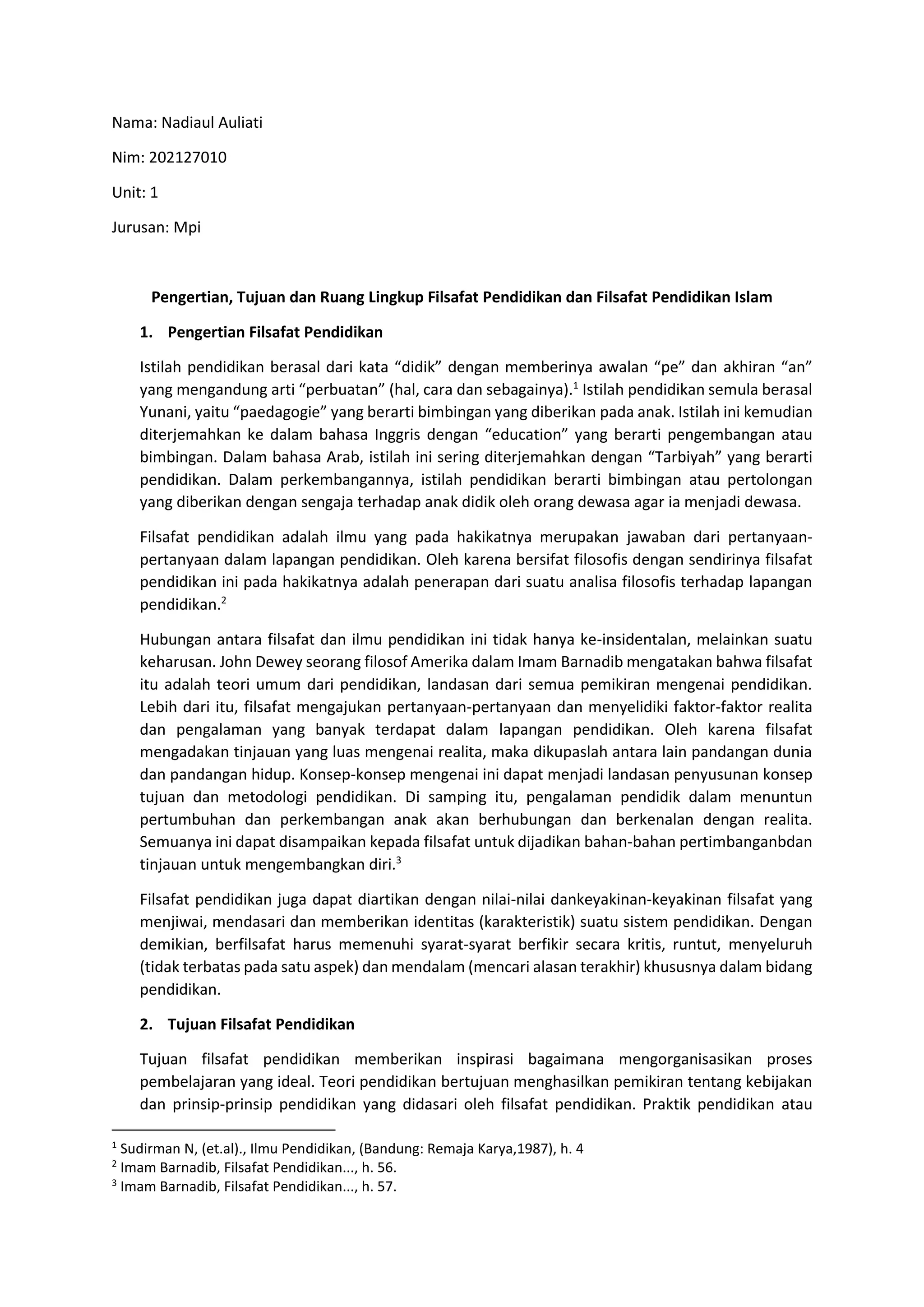 Pengertian, Tujuan dan Ruang Lingkup Filsafat Pendidikan dan Filsafat Pendidikan Islam | PDF