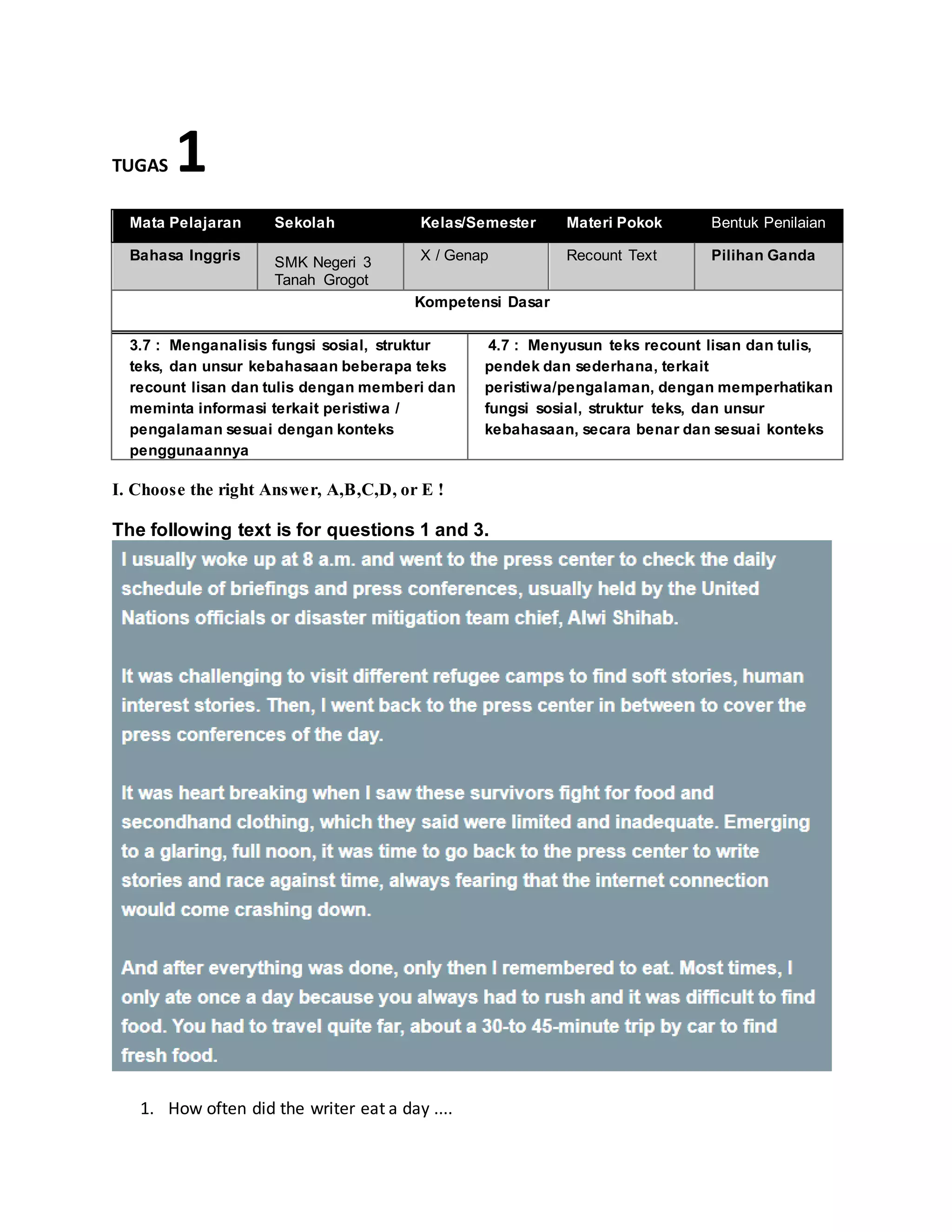 Tugas 1 recount text | DOCX