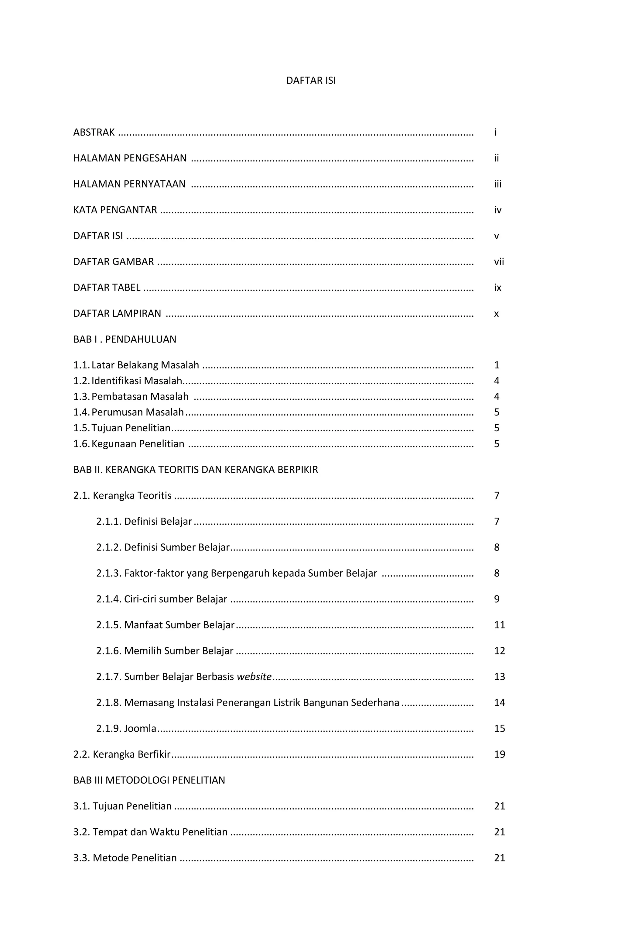 Daftar Isi Skripsi | DOCX