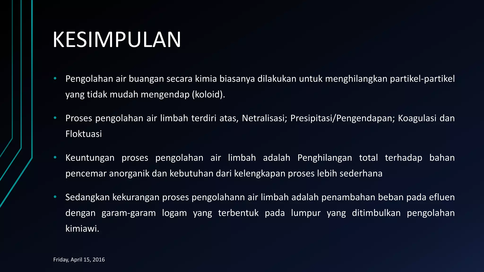 proses pengelolaan air limbah secara kimia | PPTX