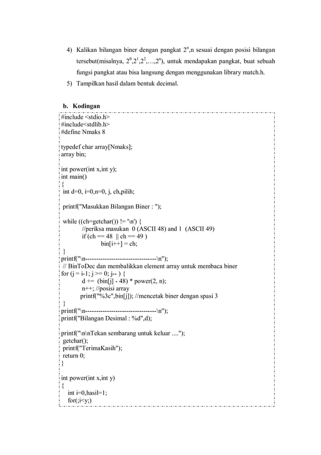 program konversi biner ke desimal dengan bahasa c | PDF