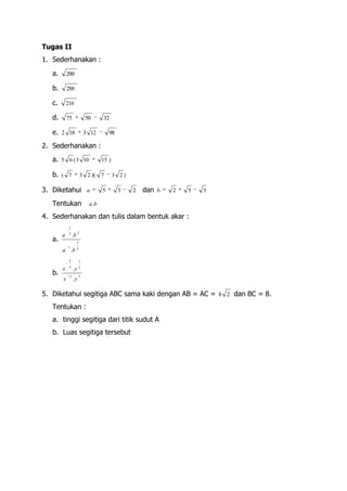 Tugas 2 bentuk pangkat, akar, dan logaritma(pertemuan kedua) | PDF