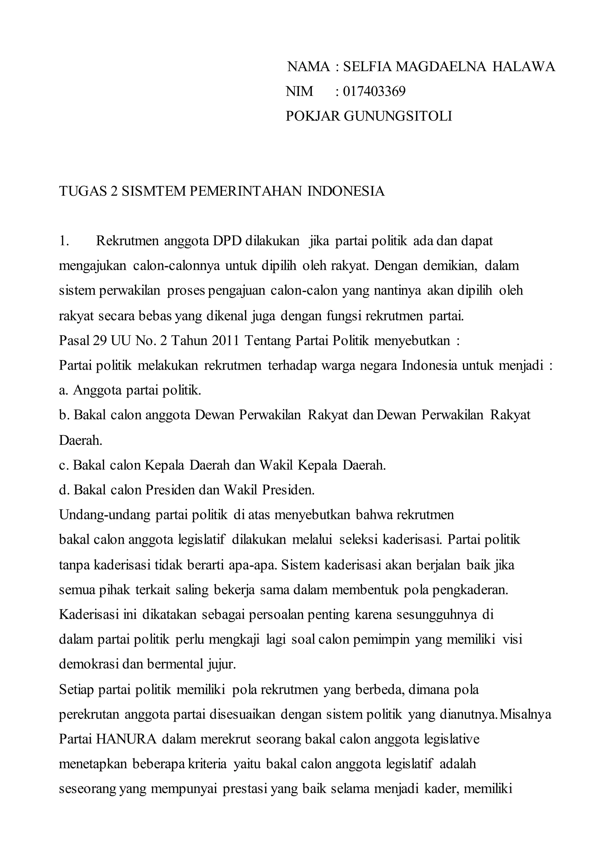Tugas 2 sistem pemerintahan indonesia | DOCX