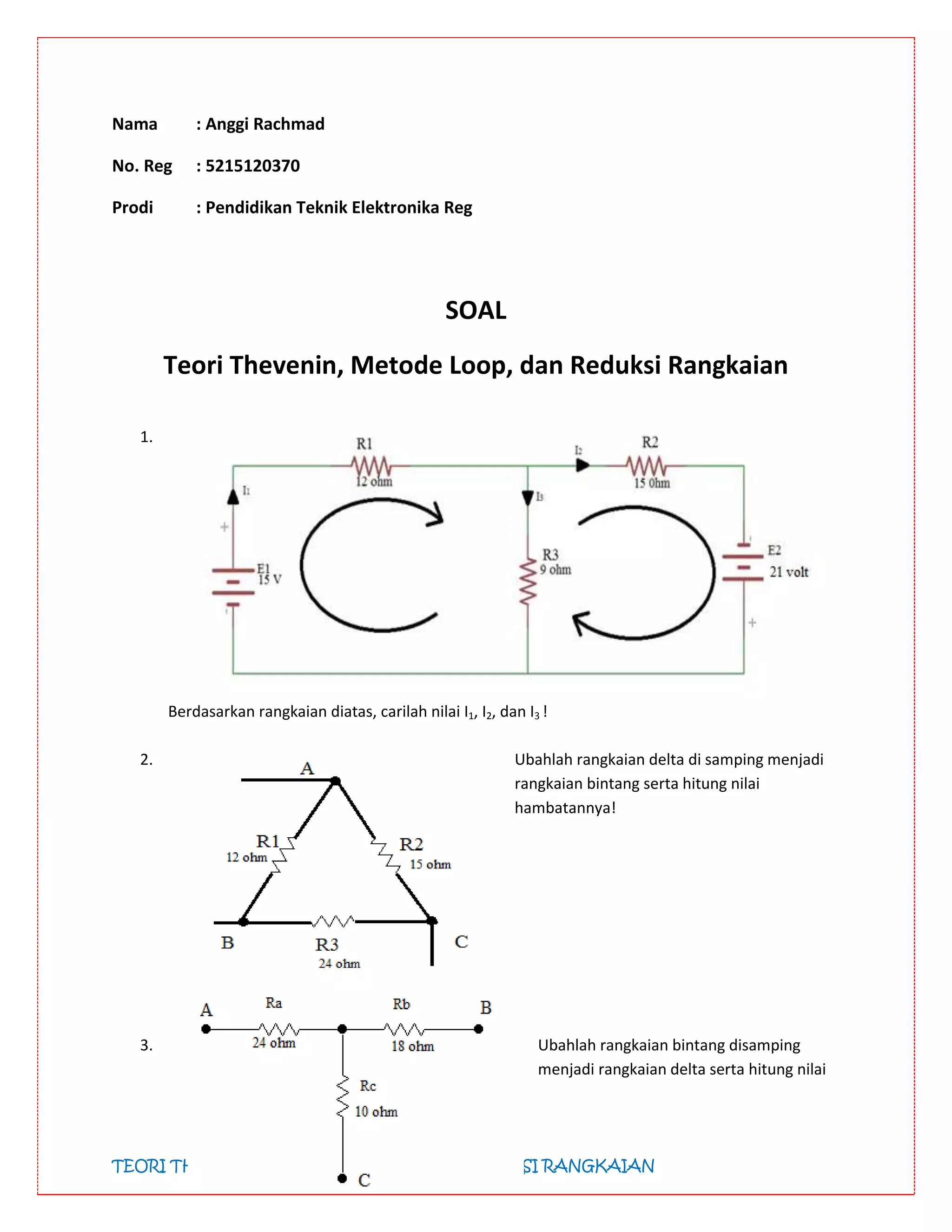 Tugas 3 Teori Thevenin, Metode Loop, dan Reduksi Rangkaian | DOCX