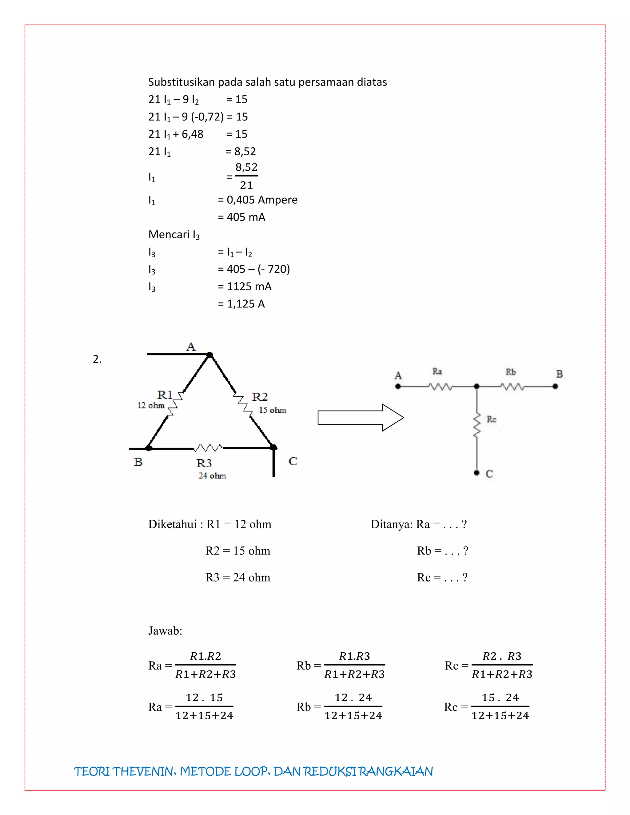 Tugas 3 Teori Thevenin, Metode Loop, dan Reduksi Rangkaian | DOCX
