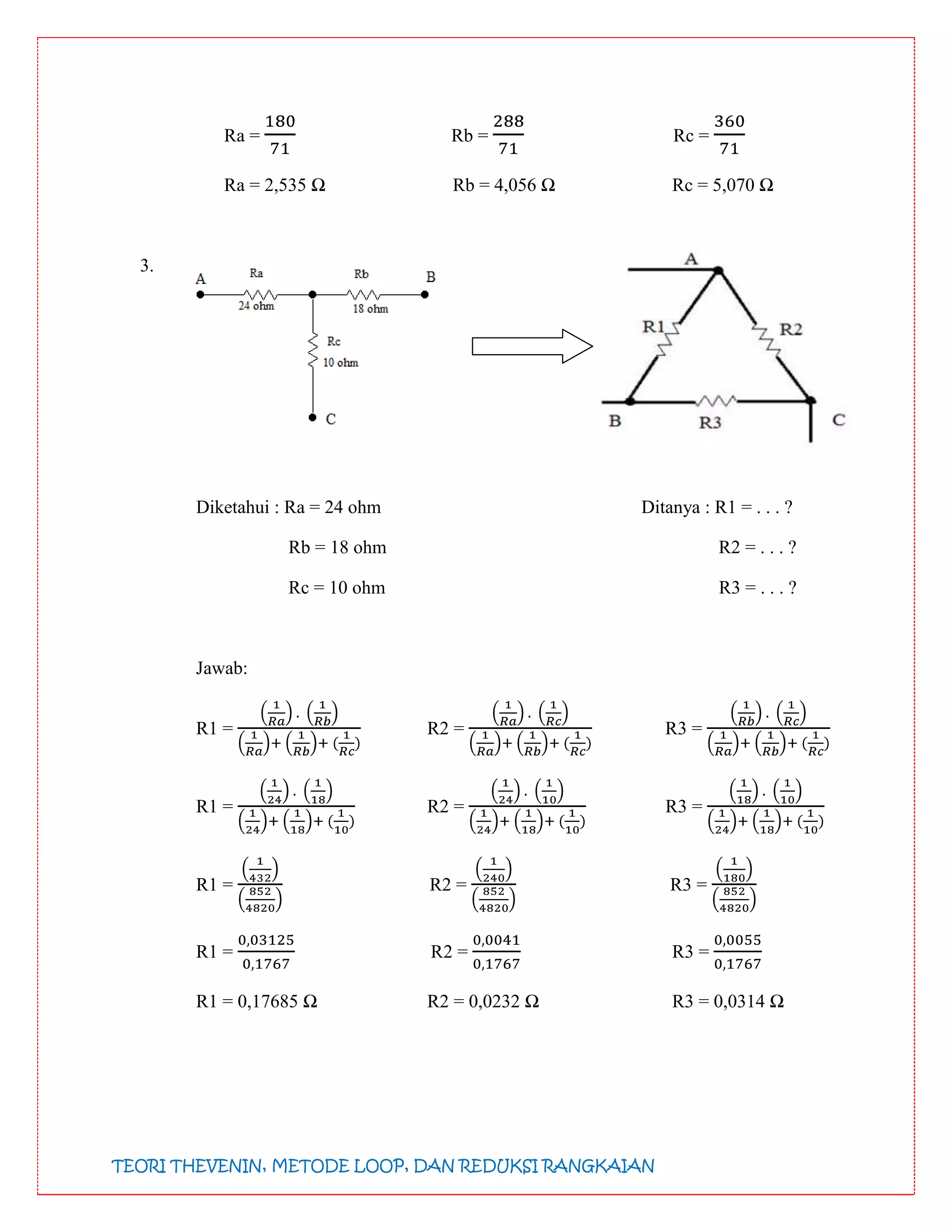 Tugas 3 Teori Thevenin, Metode Loop, dan Reduksi Rangkaian | DOCX