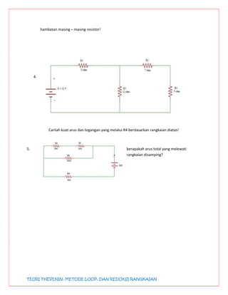 Tugas 3 Teori Thevenin, Metode Loop, dan Reduksi Rangkaian | DOCX