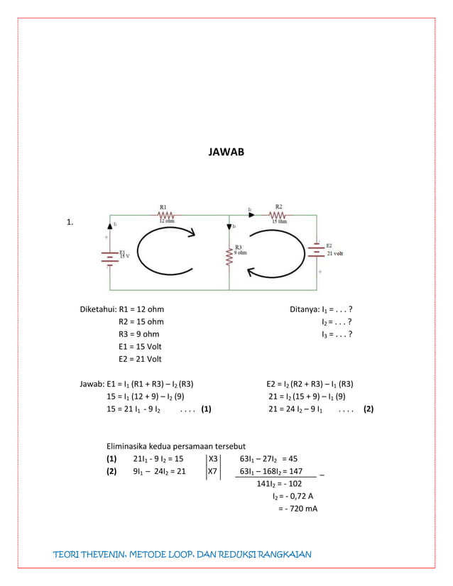Tugas 3 Teori Thevenin, Metode Loop, dan Reduksi Rangkaian | DOCX