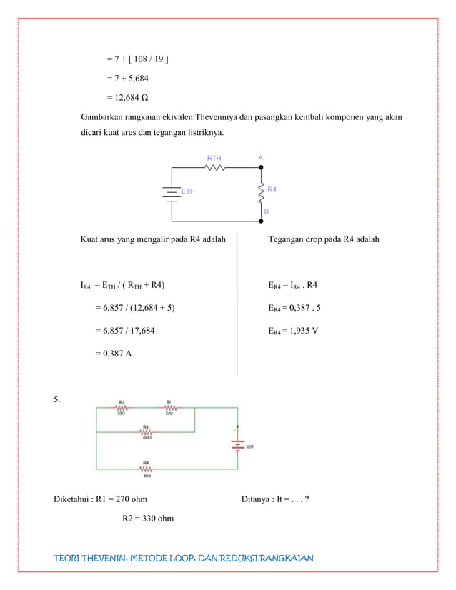 Tugas 3 Teori Thevenin, Metode Loop, dan Reduksi Rangkaian | DOCX