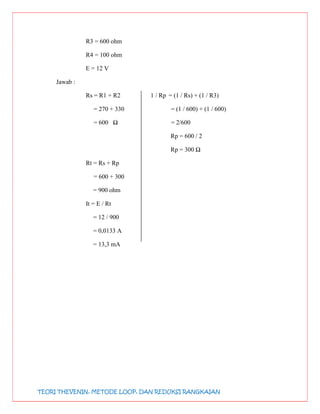 Tugas 3 Teori Thevenin, Metode Loop, dan Reduksi Rangkaian | DOCX