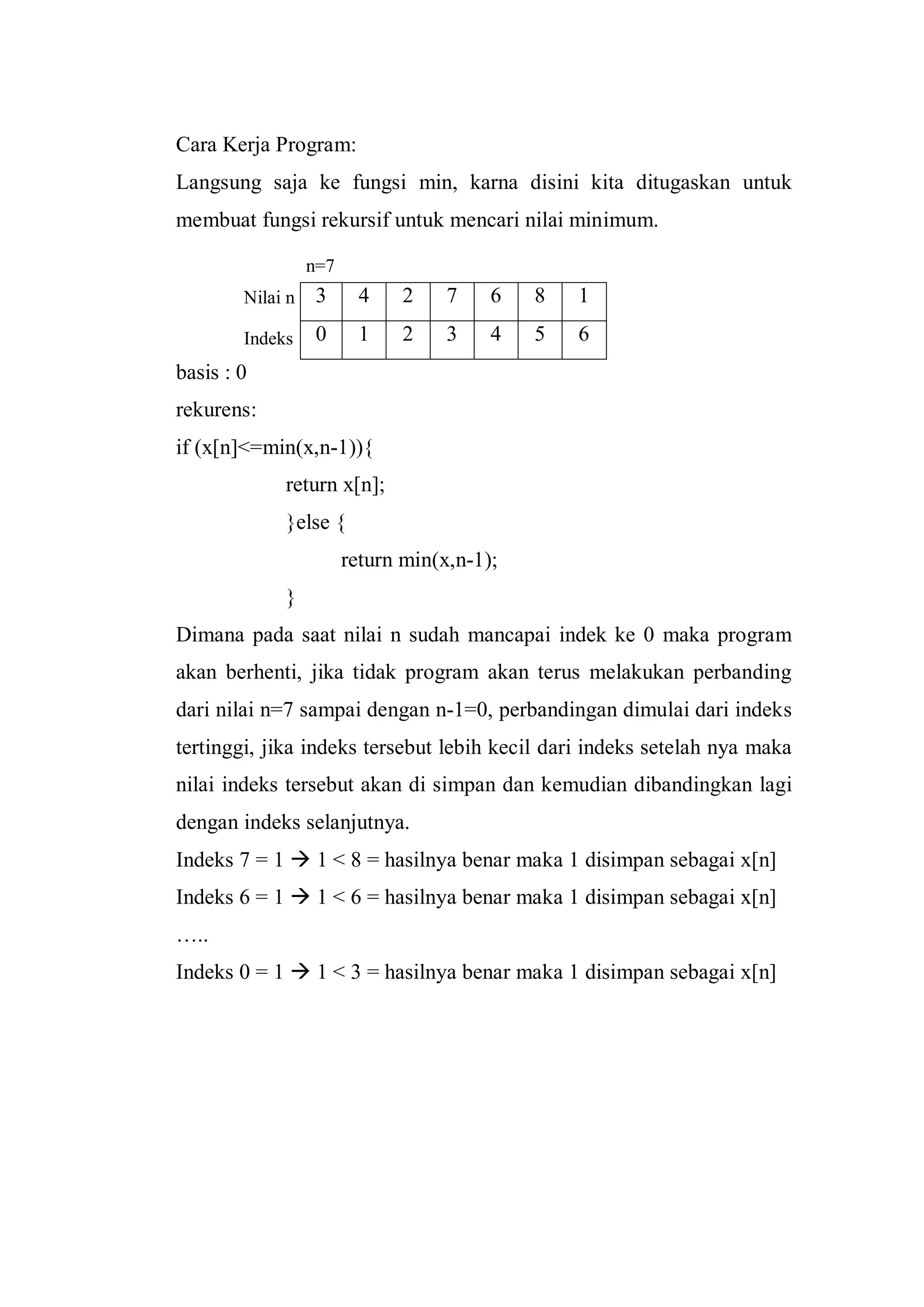 mencari nilai minimum menggunakan fungsi rekursif di C | PDF
