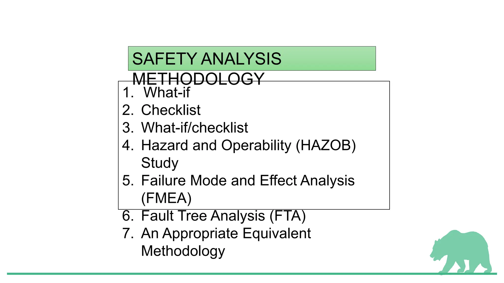 SAFETY ANALYSIS METHODOLOGY Fault Tree Analysis (FTA), Failure Mode Effect Analysis (FMEA) dan ...