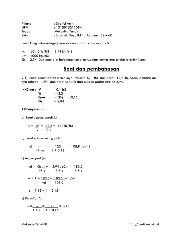 Tugas 3 , soal dan pembahasan buku braja m.das hal 59 60 - copy | DOCX