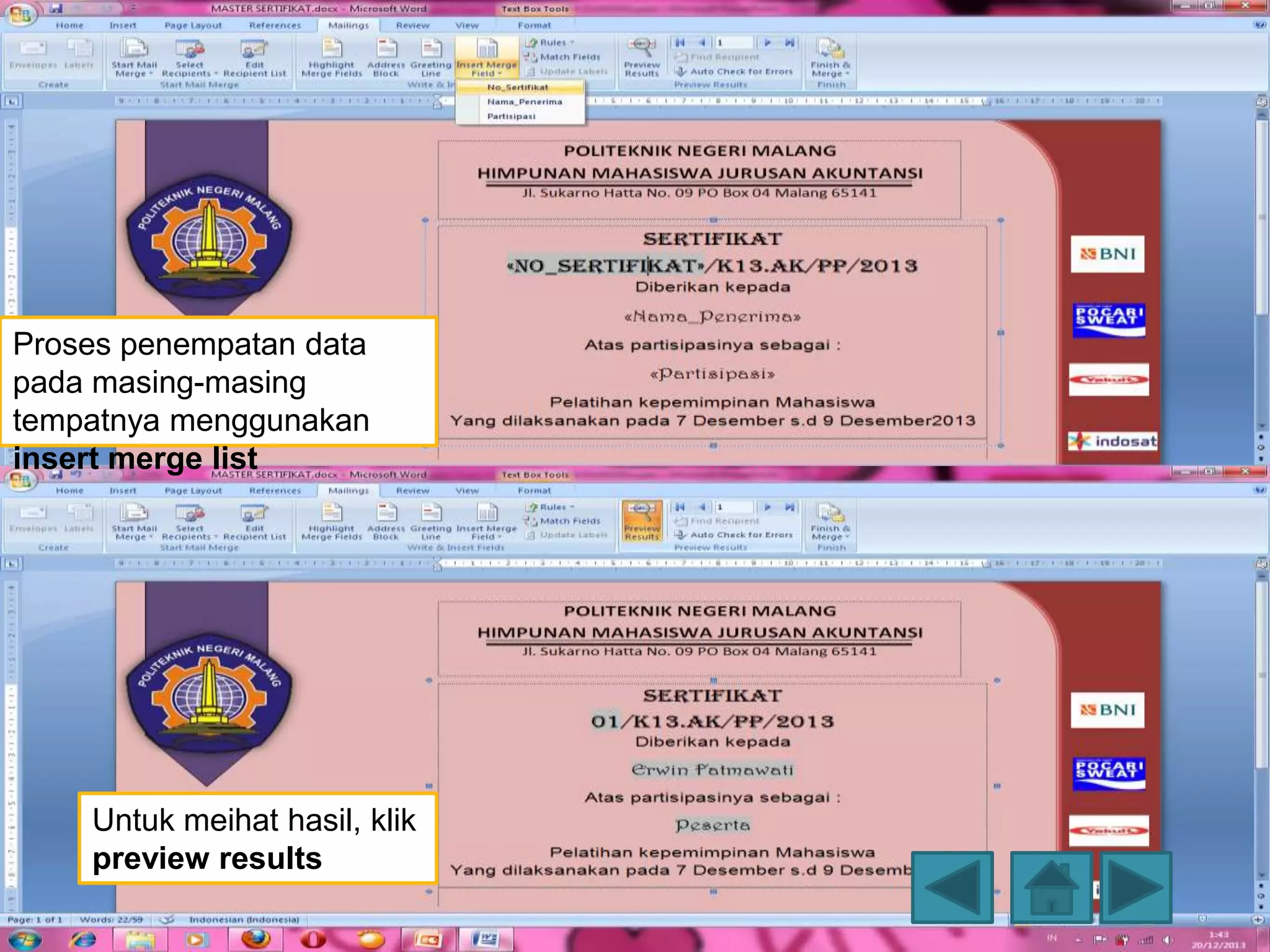 Cara Membuat Sertifikat dengan Mail Merge | PPTX
