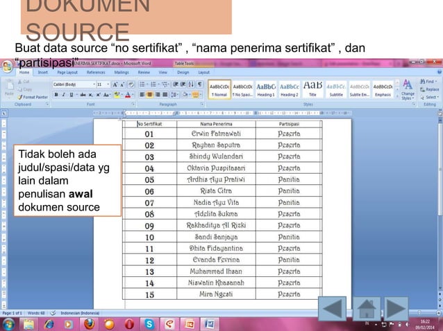 Cara Membuat Sertifikat dengan Mail Merge | PPTX