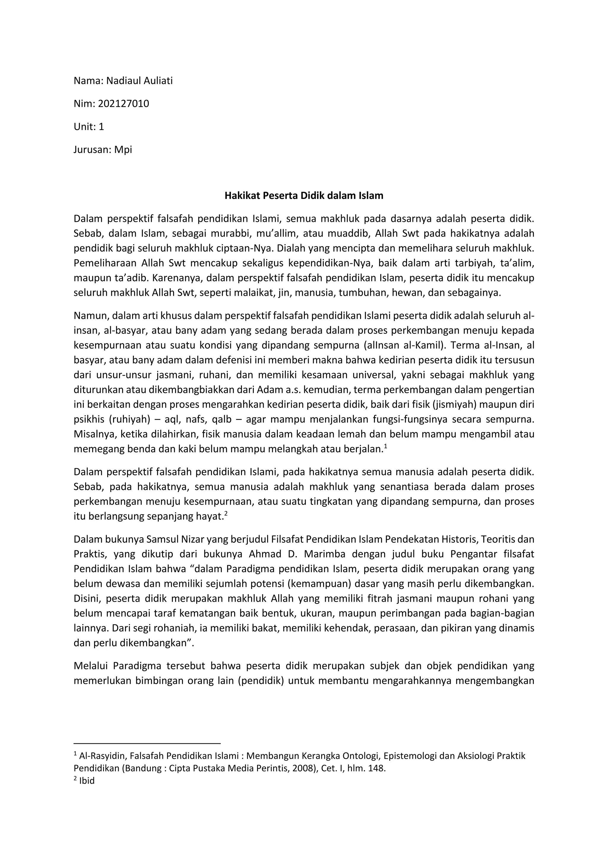 Hakikat Peserta Didik Dalam Islam | PDF Hakikat Peserta Didik Dalam Islam | PDF