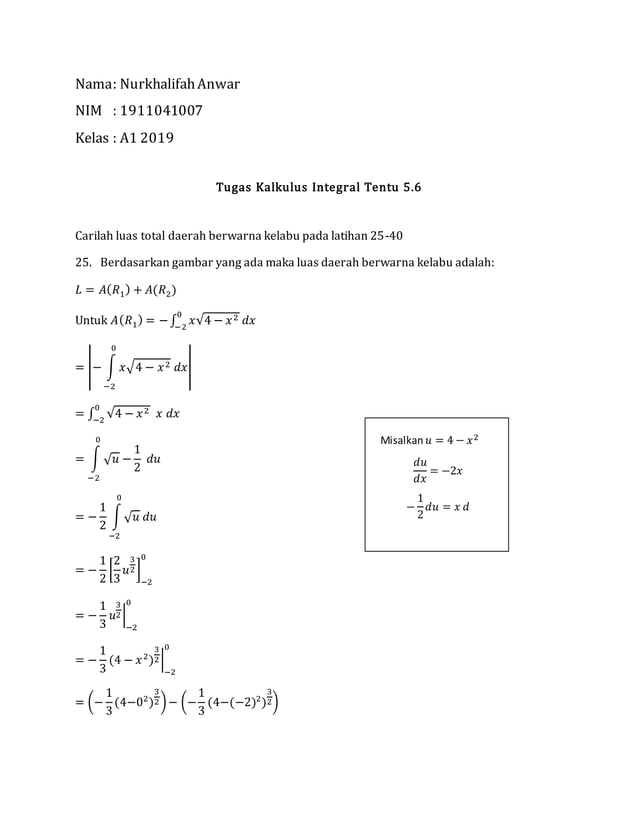 Tugas 5.6 kalkulus aplikasi integral tentu (luas bidang datar) | DOCX