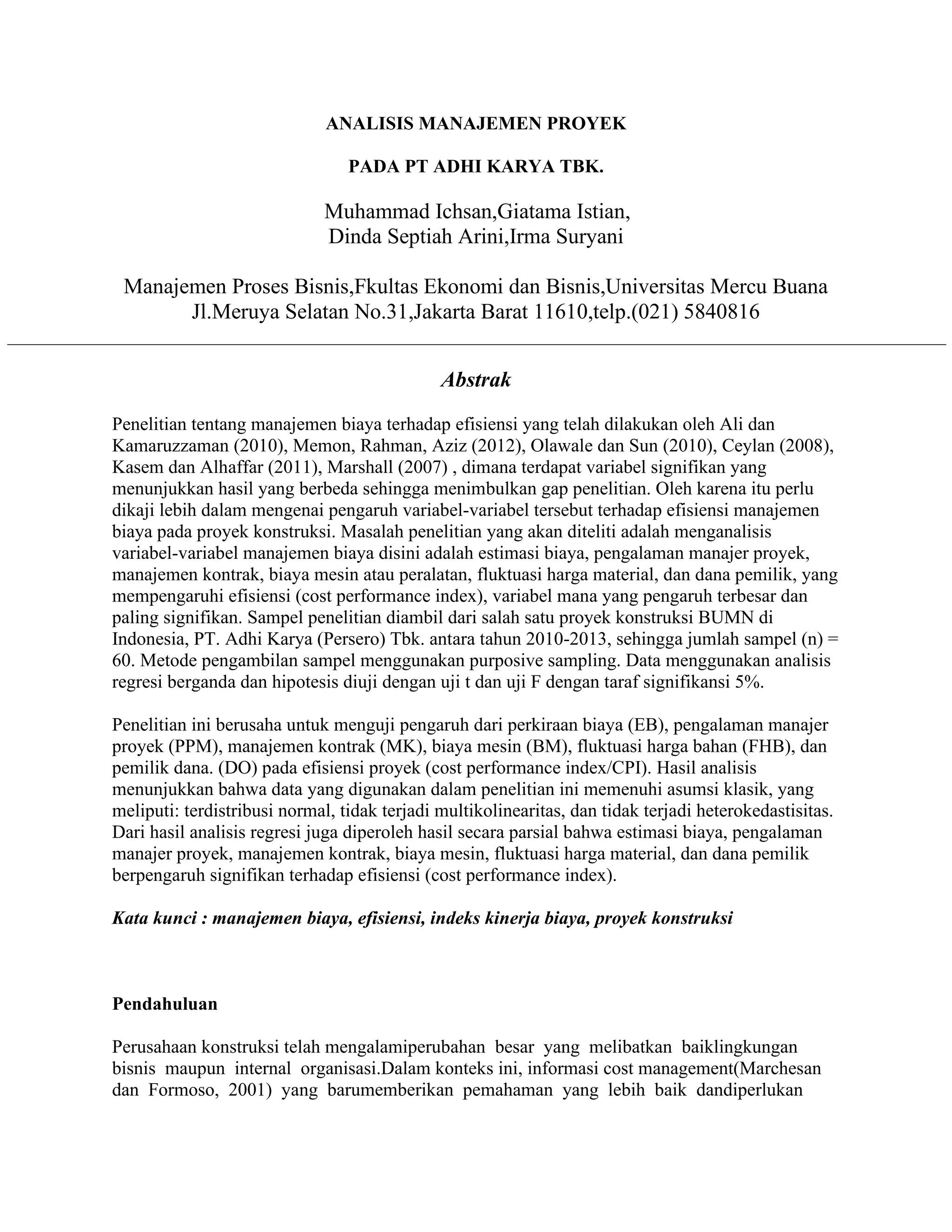 Tugas 6 mpb kelompok 10_analisis manajemen proyek pada PT Adhi Karya tbk | PDF