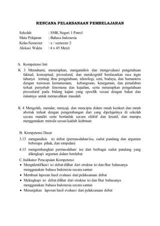 Contoh RPP Bahasa Indonesia K13 - 3 | DOCX