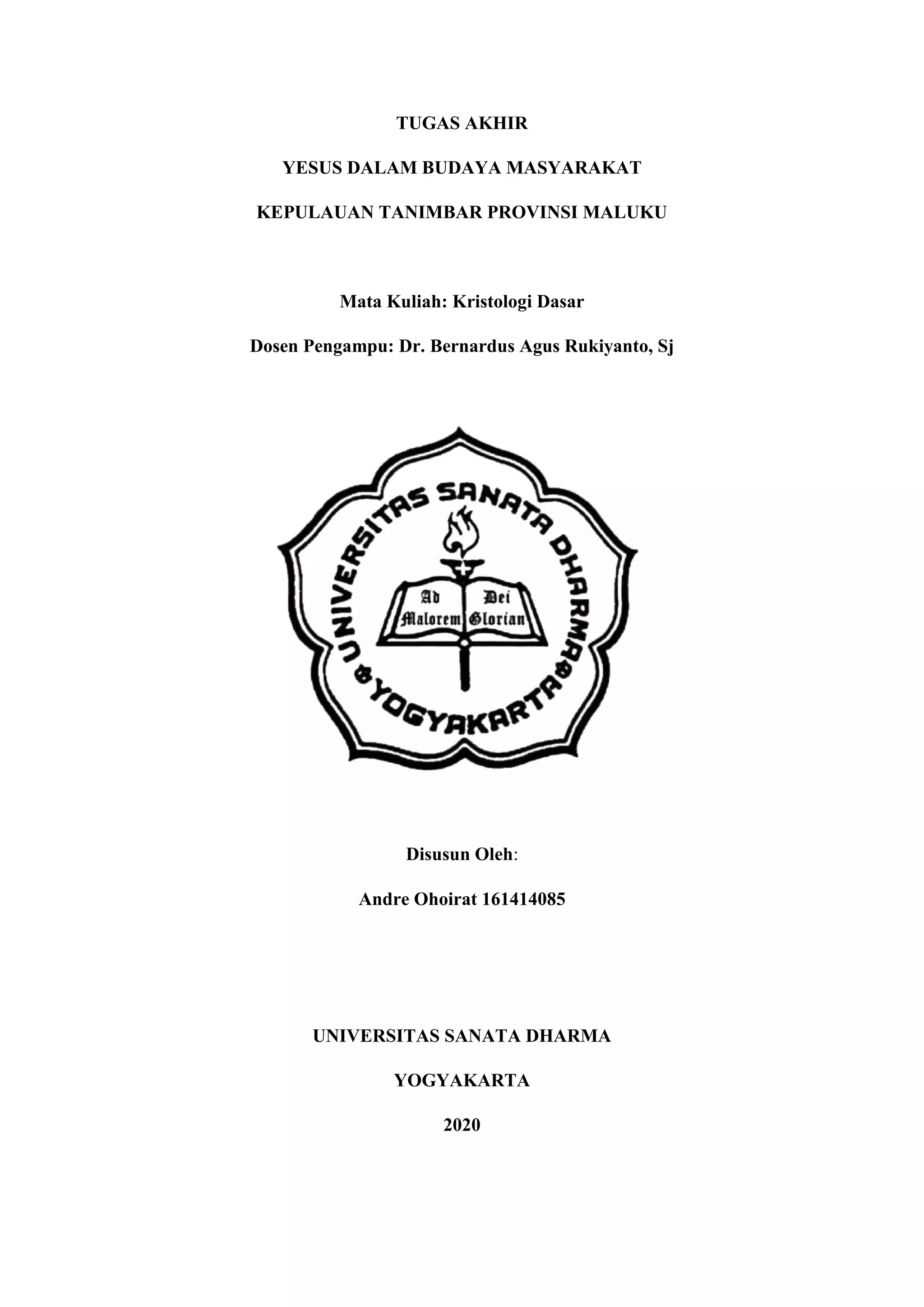 TUGAS AKHIR YESUS DALAM BUDAYA MASYARAKAT KEPULAUAN TANIMBAR PROVINSI ...